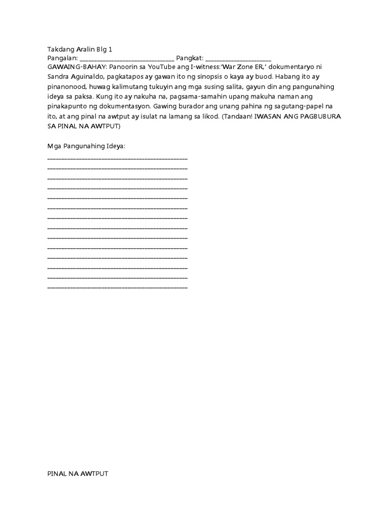 Takdang Aralin BLG 1 BUOD O SINOPSIS | PDF