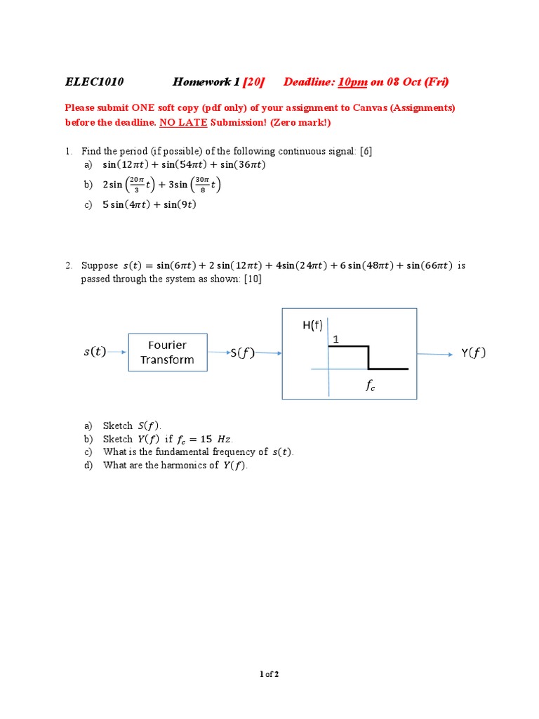 ELEC1010 Homework 1: Signal Analysis | PDF