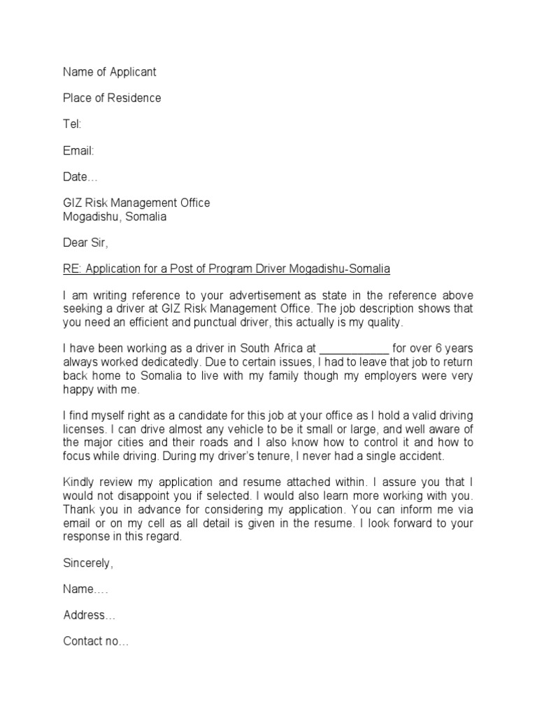 Drivers Application Letter | PDF