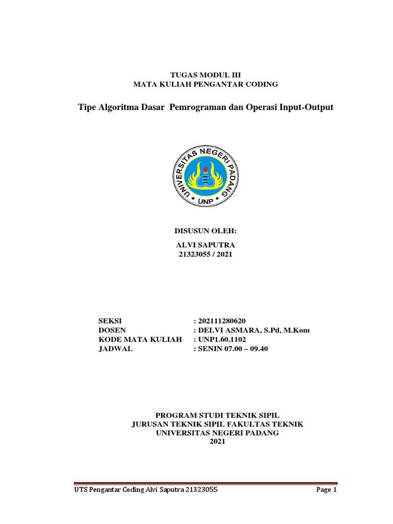 Jawaban Uts Pengantar Coding Alvi Saputra - 21323055 | PDF