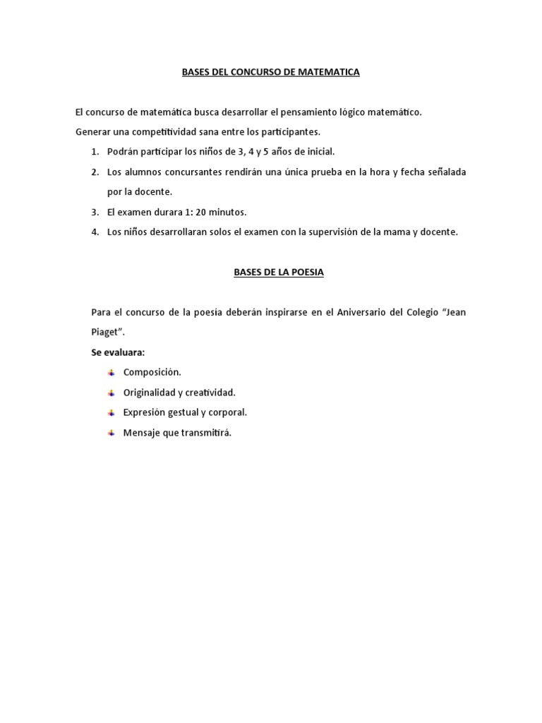 Bases Del Concurso de Matematica | PDF