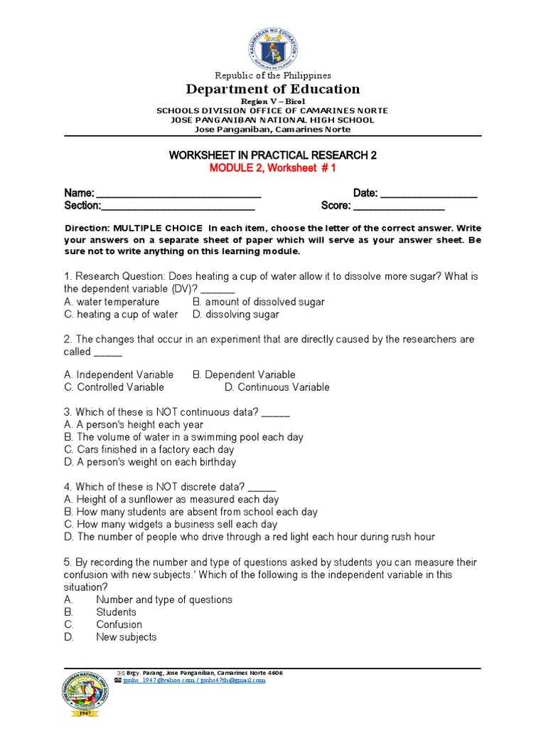 Worksheets For PR2 - Q1M2 | PDF | Multiple Choice | Cognition
