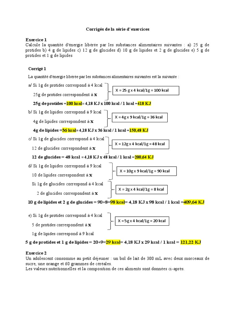 Exercices Valeur Nutritionnelle | PDF | Sucre | Régime et nutrition