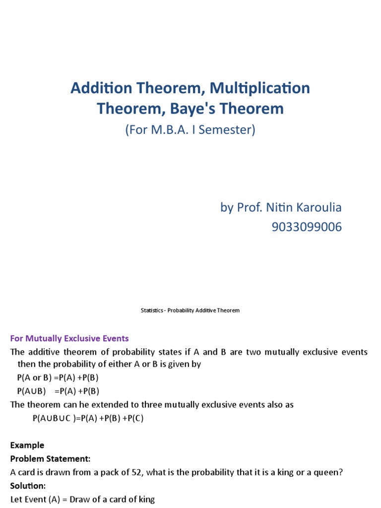 Addition Theorem, Multiplication Theorem, Baye's Theorem | PDF ...