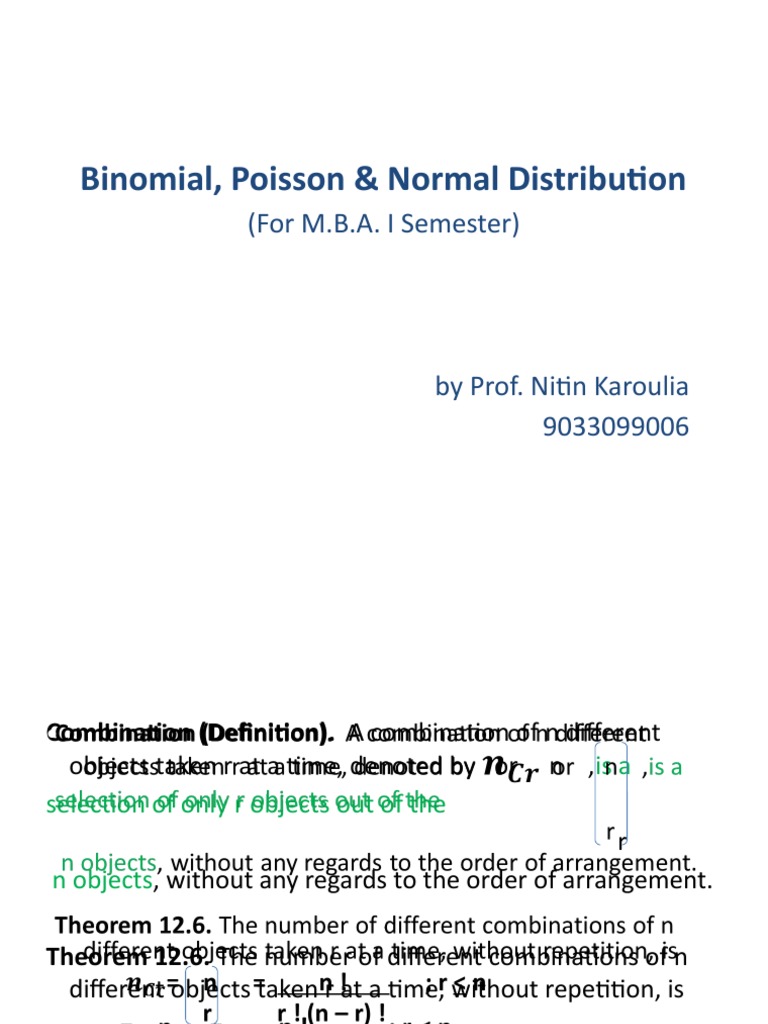 Binomial, Poisson & Normal Distribution | PDF | Normal Distribution | Mean