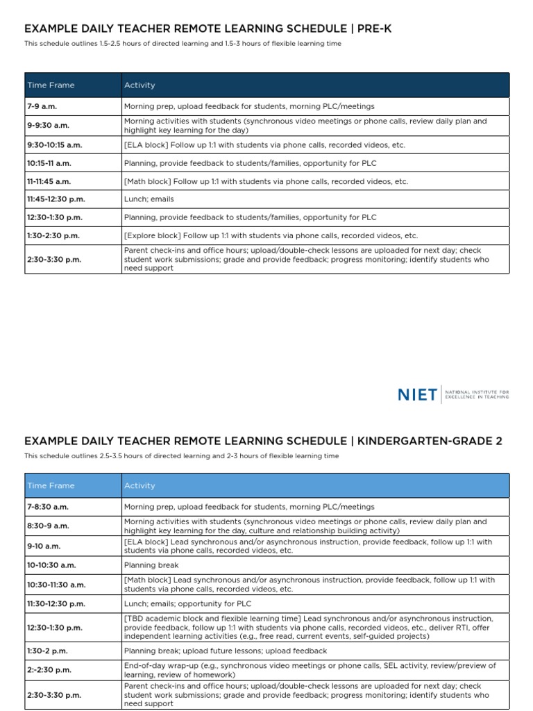 Niet Sample Teacher Schedules | PDF | Homework | Applied Psychology
