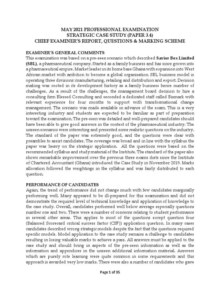 May 2021 Professional Examination Strategic Case Study (Paper 3.4 ...