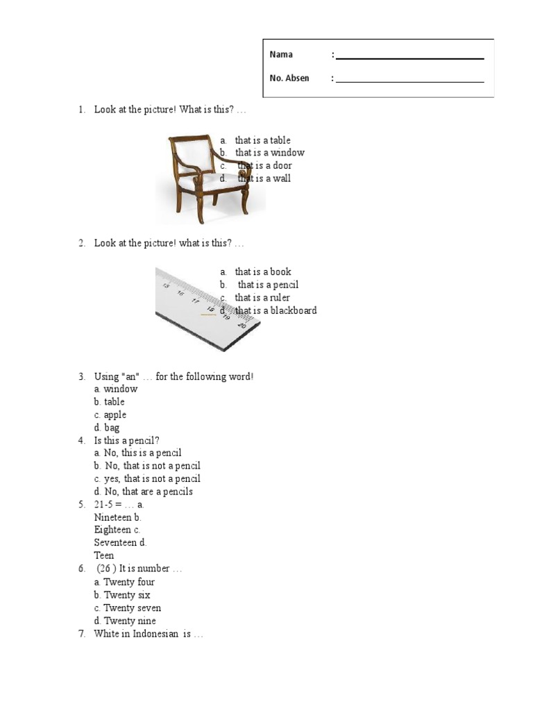 Soal Bahasa Inggris Kelas 3 SD1 | PDF | Art