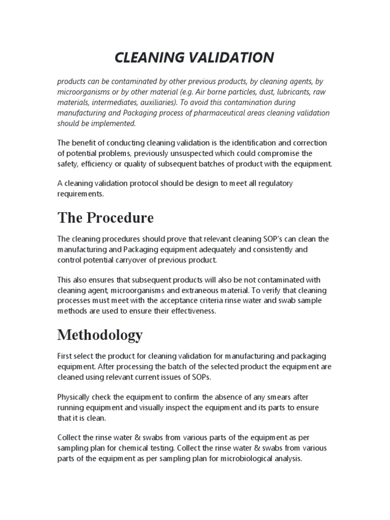 The Procedure: Cleaning Validation | PDF | Packaging And Labeling | Water
