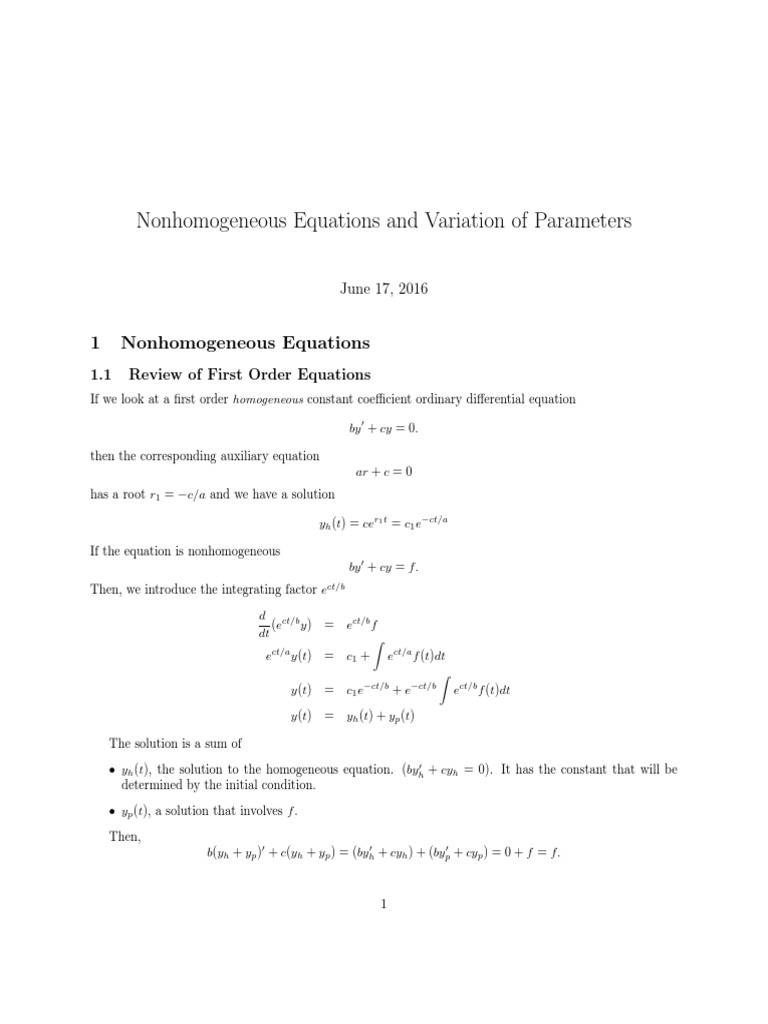 Nonhomogeneous Equations and Variation of Parameters | PDF | Mathematical Analysis | Mathematics
