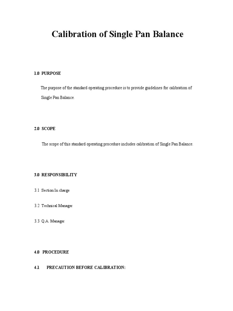 Single Pan Balance Calibration SOP | PDF