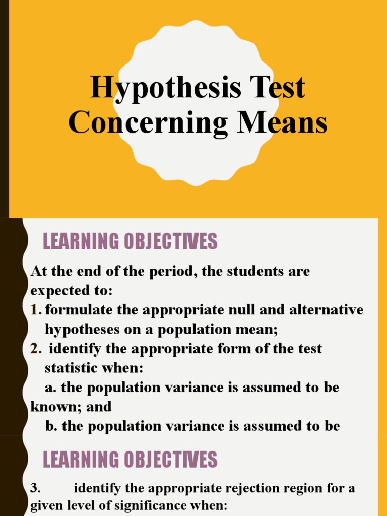 Hypothesis Test Concerning Means | Download Free PDF | Statistical ...