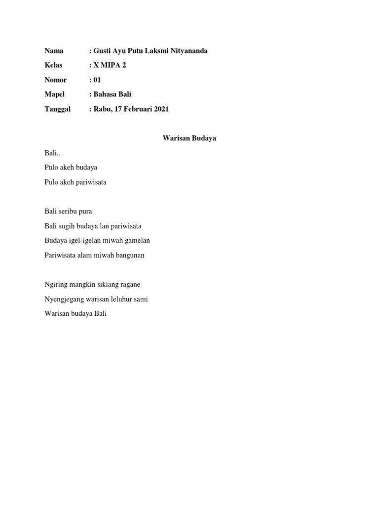 Bahasa Bali Tugas Puisi Bali Anyar | PDF