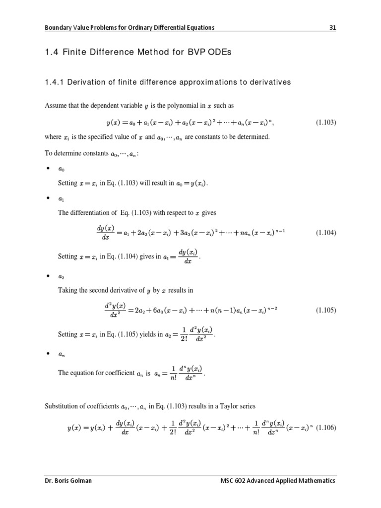 1.4 Finite Difference Method For BVP Odes | PDF | Finite Difference ...