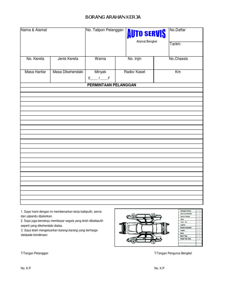 Contoh Borang Arahan Kerja Bengkel | PDF