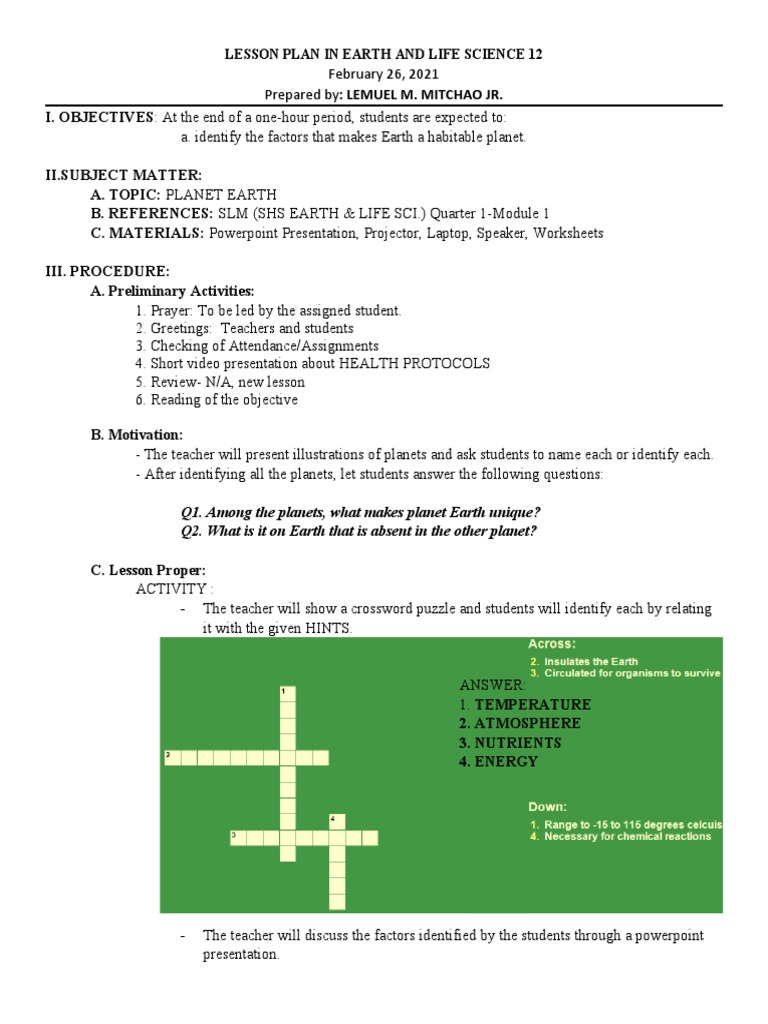 Grade 12 Earth Science Lesson Plan | PDF | Earth | Atmosphere