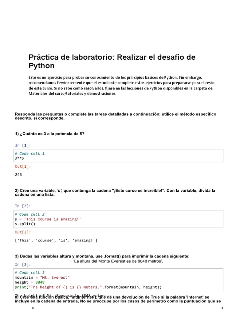 7 Práctica de Laboratorio Realizar El Desafío de Python | PDF