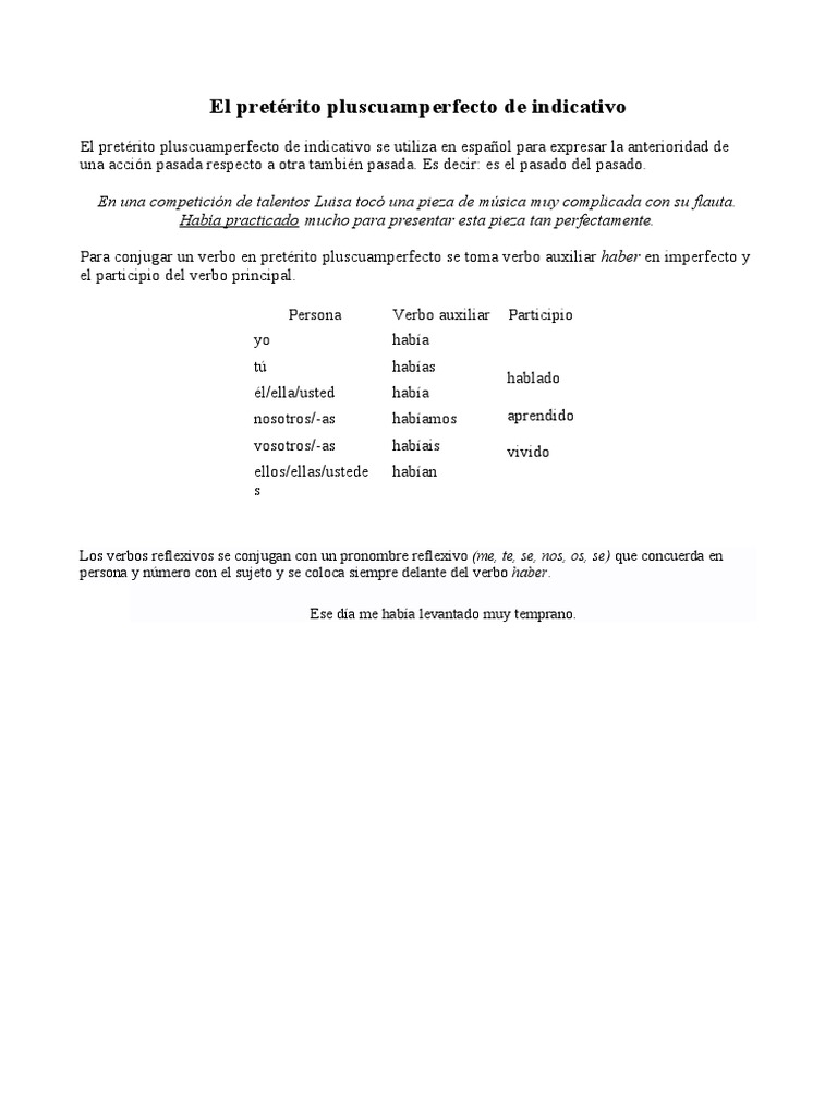 Pretèrito Pluscuamperfecto | PDF | Artes del Lenguaje y Comunicación
