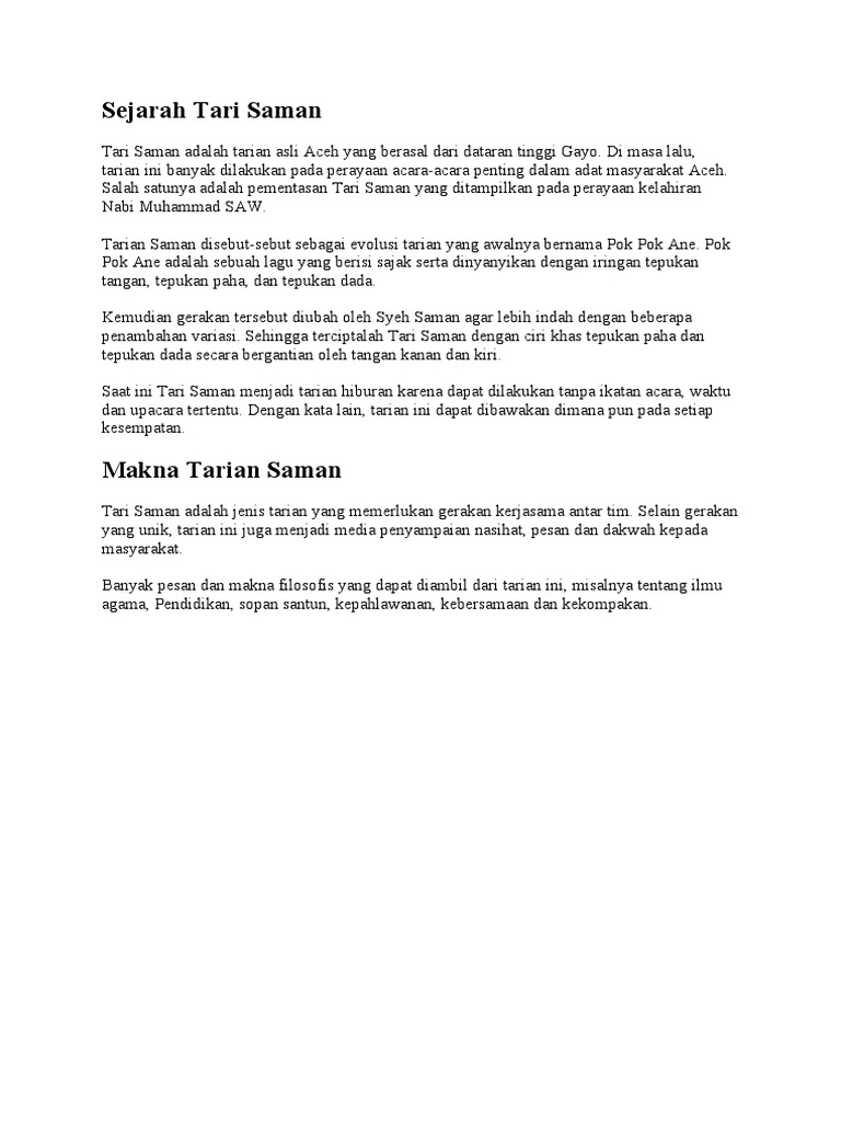 Sejarah Tari Saman | PDF | Perjalanan | Puisi