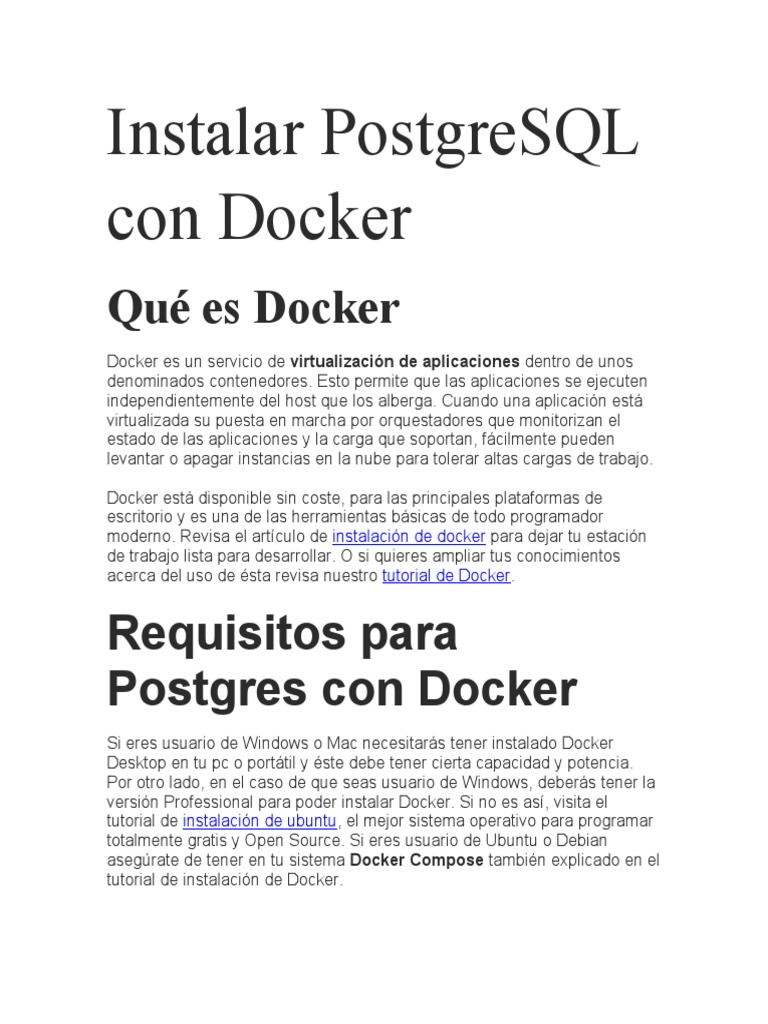 Como Instalar Postgres Docker | PDF | Postgre Sql | Software de la aplicacion