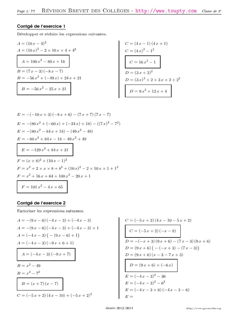 Exercices Calcul Litteral 3eme 1 Corrige | Descargar gratis PDF ...