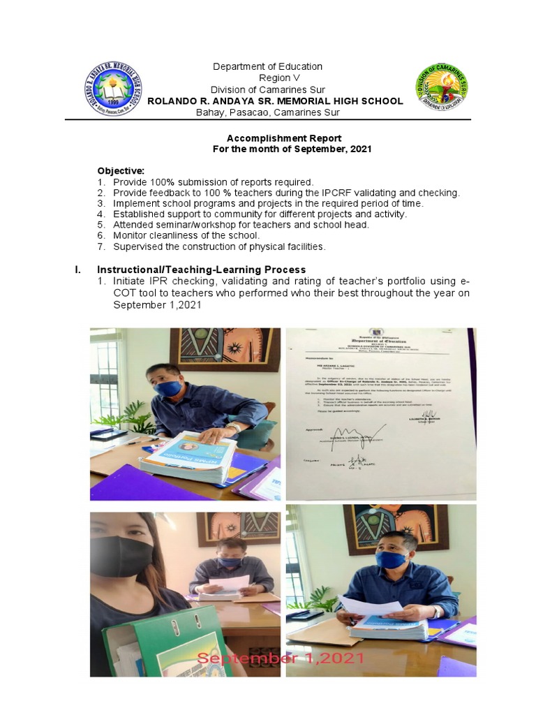 Accomplishment Report-September 2021 | PDF | Teaching | Learning