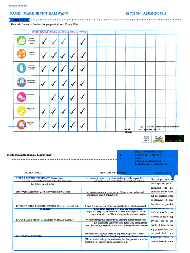Healthy Habits Progress Tracker | PDF | Meal | Foods