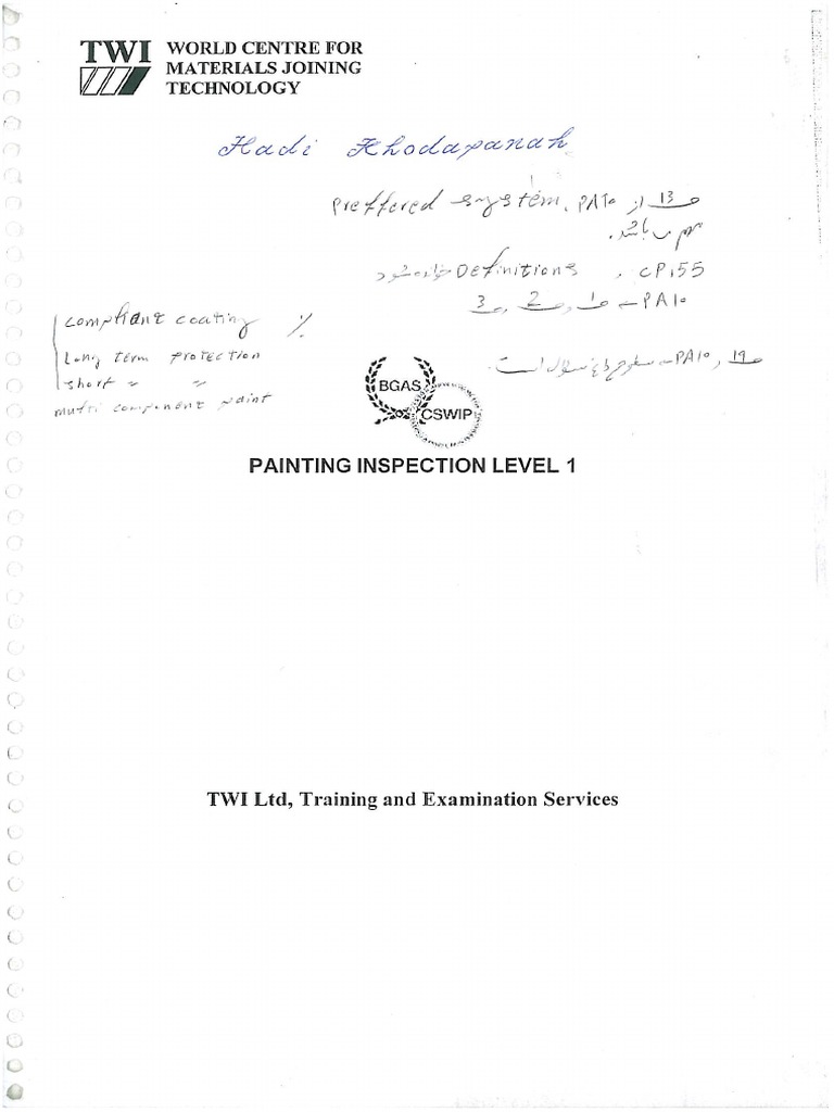 TWI BGAS-CSWIP Painting Inspection Grade 1 | PDF