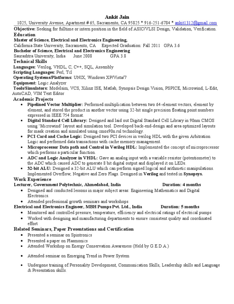 Ankit - Jain Resume | PDF | Hardware Description Language | Vhdl