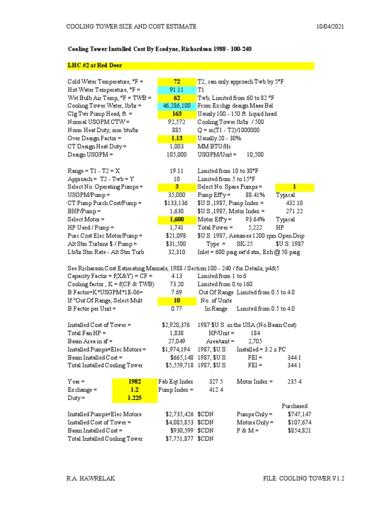Cooling Tower Size and Cost Analysis | PDF | Pump | Engineering ...