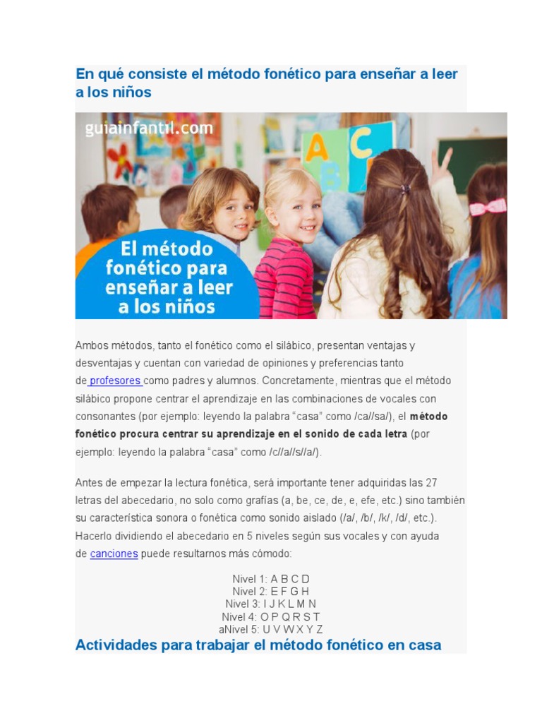 En Qué Consiste El Método Fonético Para Enseñar A Leer A Los Niños