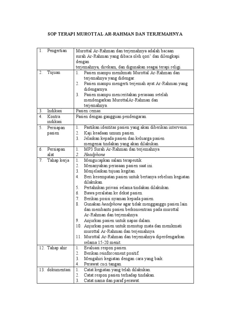 SOP TERAPI MUROTTAL AR Epul | PDF