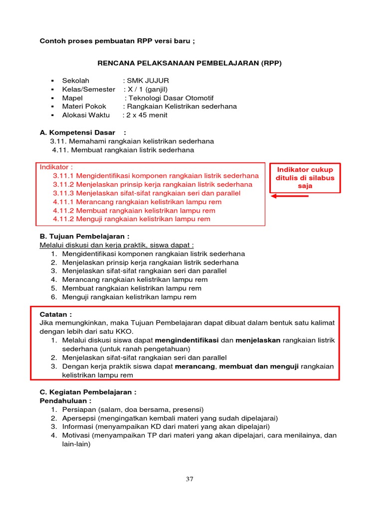 Contoh RPP 1 Lembar | PDF