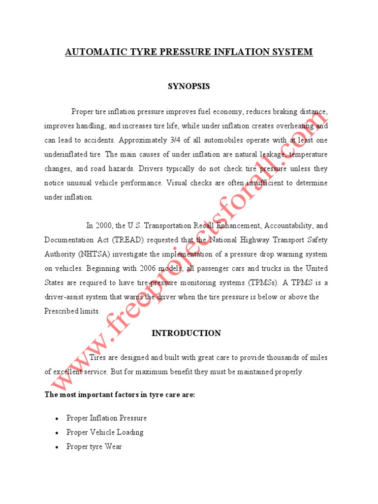 Automatic Tyre Pressure Inflation System: Synopsis | PDF | Tire | Land ...