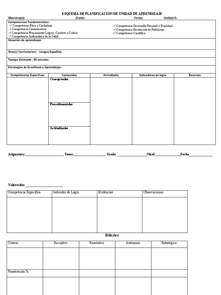 Plantilla General de Planificacion | PDF