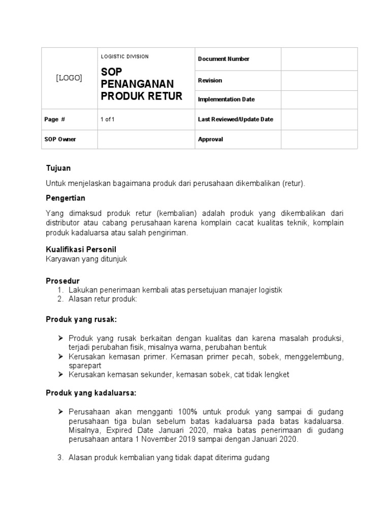 Sop Logistic | PDF