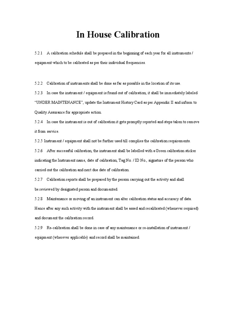 In House Calibration | PDF
