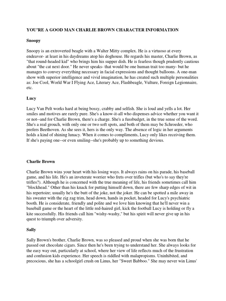 Character Profiles in Charlie Brown | PDF | Peanuts (Comic Strip) | Works