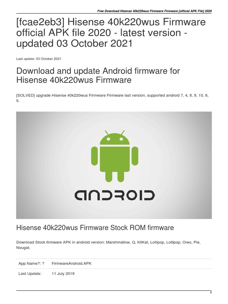 (Fcae2eb3) Hisense 40k220wus Firmware Official APK File 2020 - Latest ...