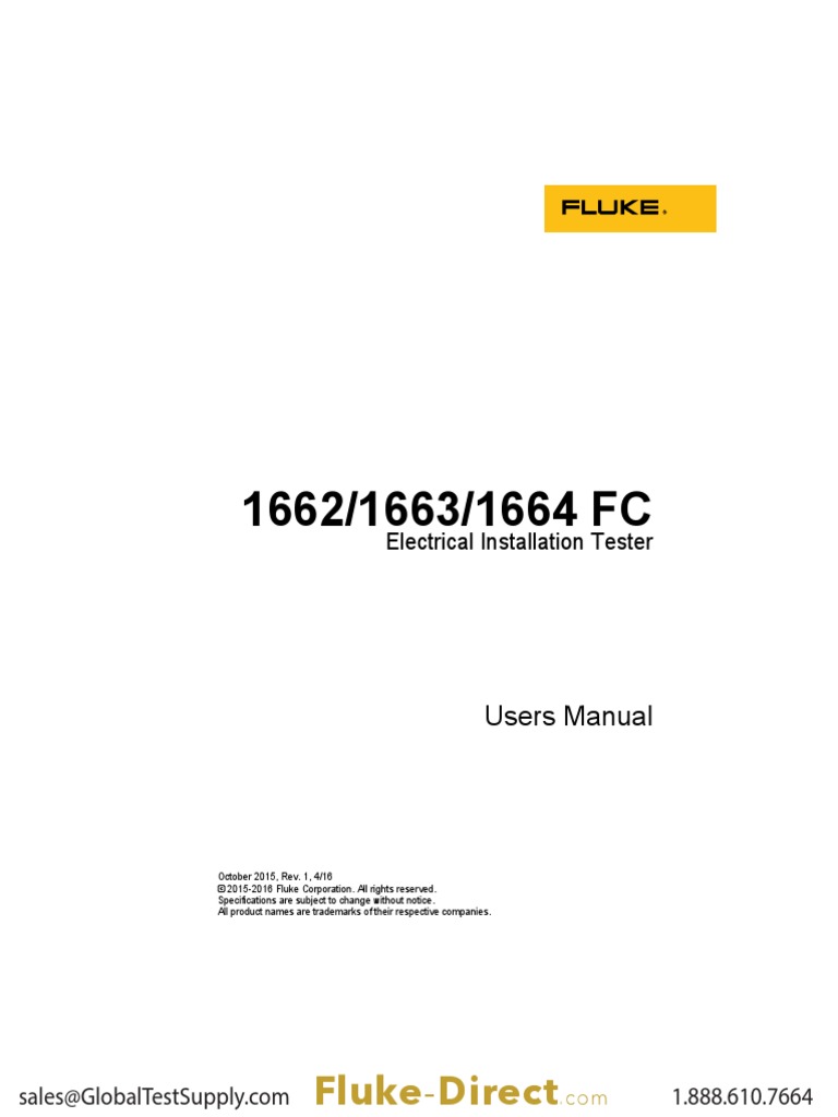 Fluke 1663 & 1664fc-Us-Manual RCD TESTER | PDF | Mains Electricity ...