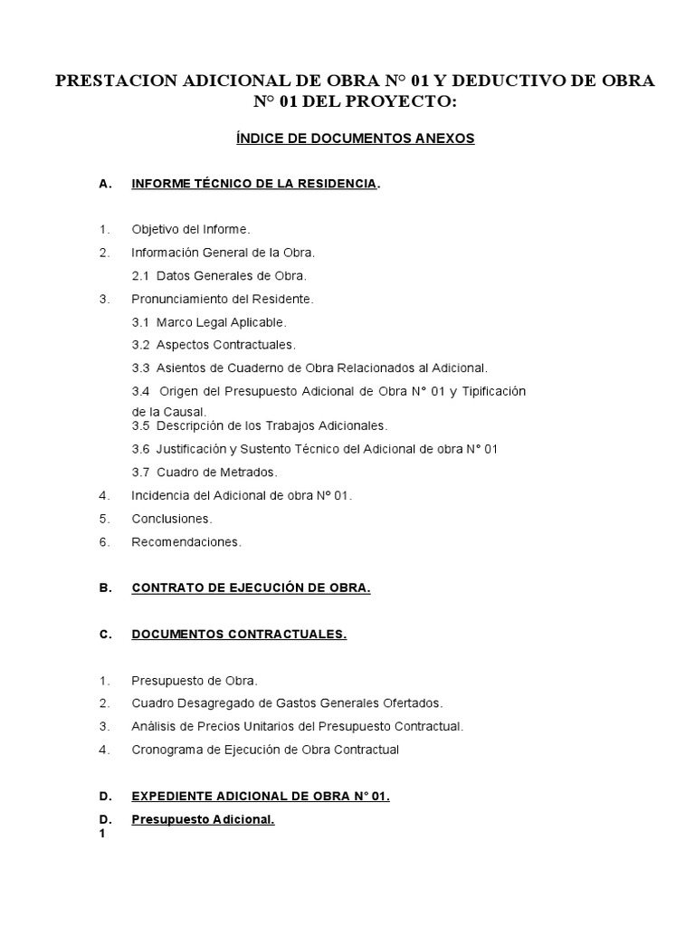 Informe de Adicional y Deductivo #01 | PDF | Presupuesto | Hormigón
