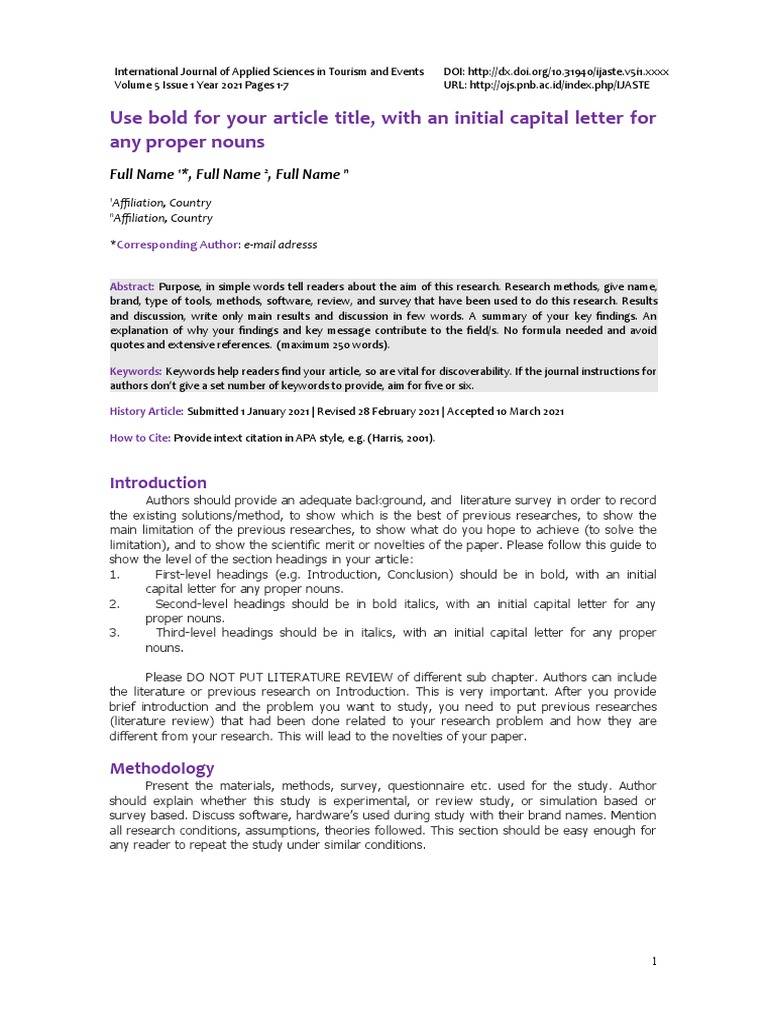 Use Bold For Your Article Title, With An Initial Capital Letter For Any ...