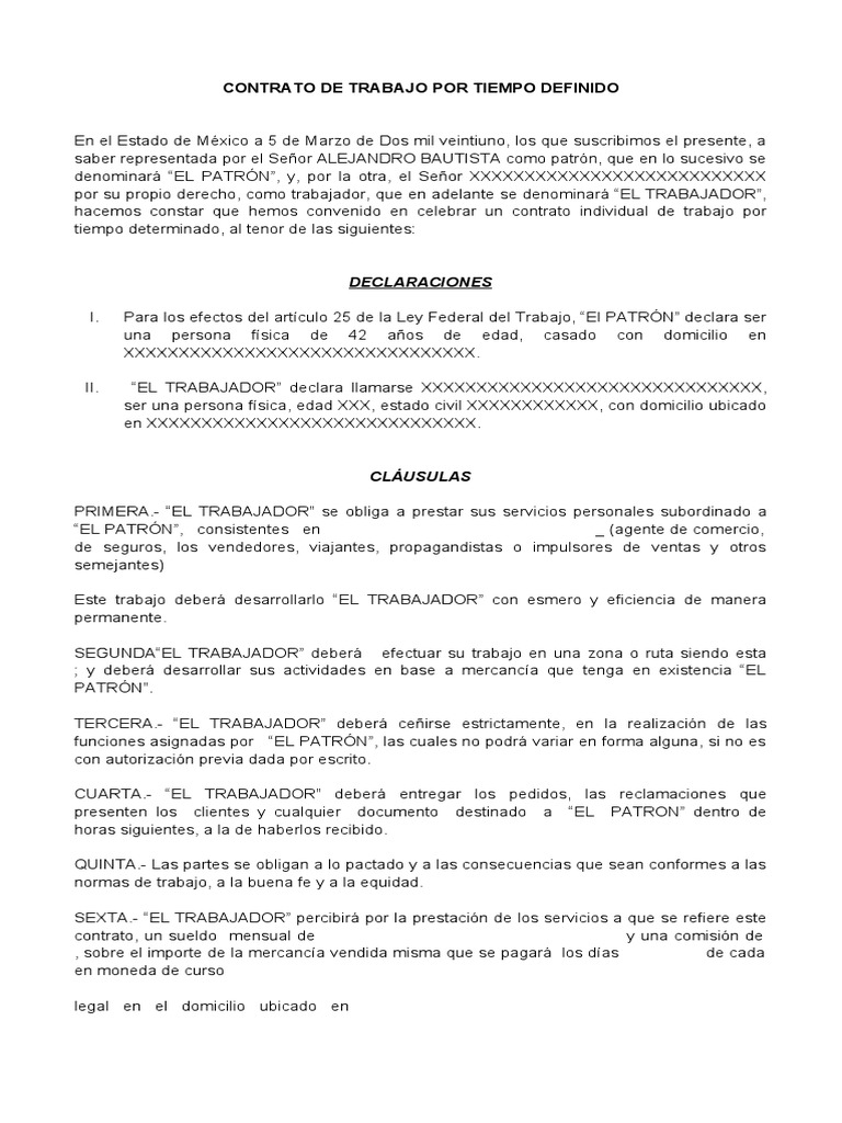 Contrato de Trabajo Por Tiempo Definido | PDF | Seguro | Salario