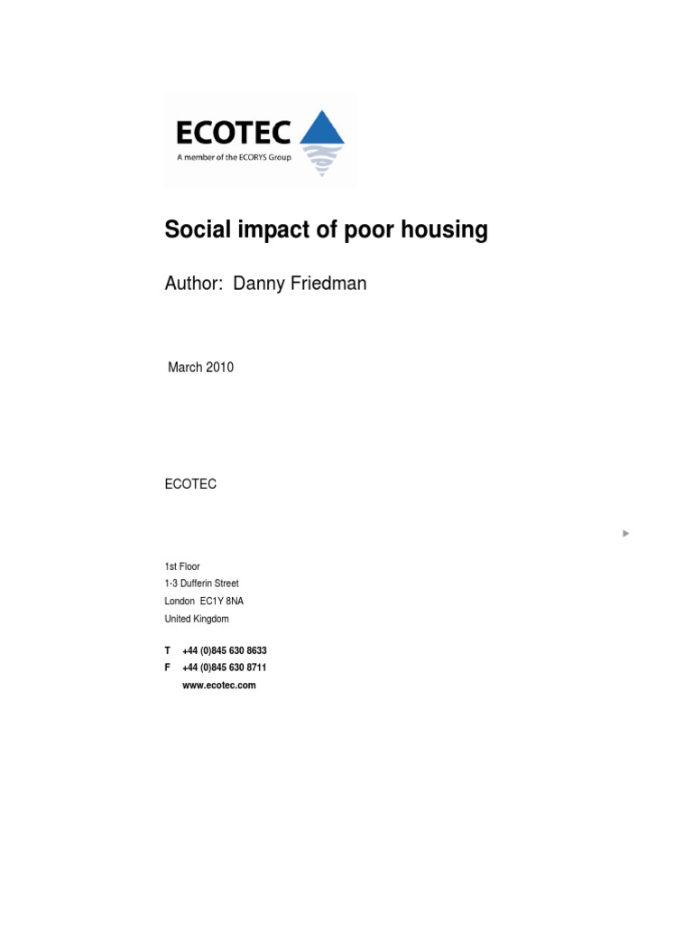 Social Impact of Poor Housing Conditions | PDF | Homelessness | Poverty ...