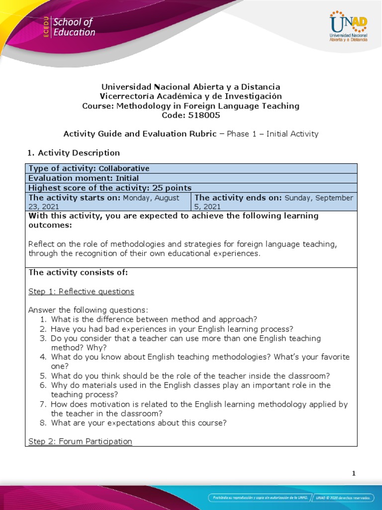 Activity Guide and Evaluation Rubric - Unit 1 - Phase 1 - Initial ...
