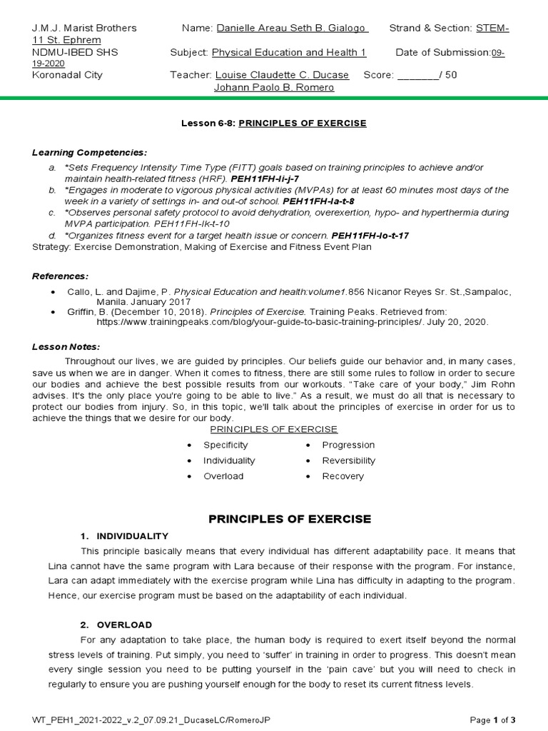 Lesson 6-8-PRINCIPLE OF EXERCISE | PDF | Physical Fitness | Recreation