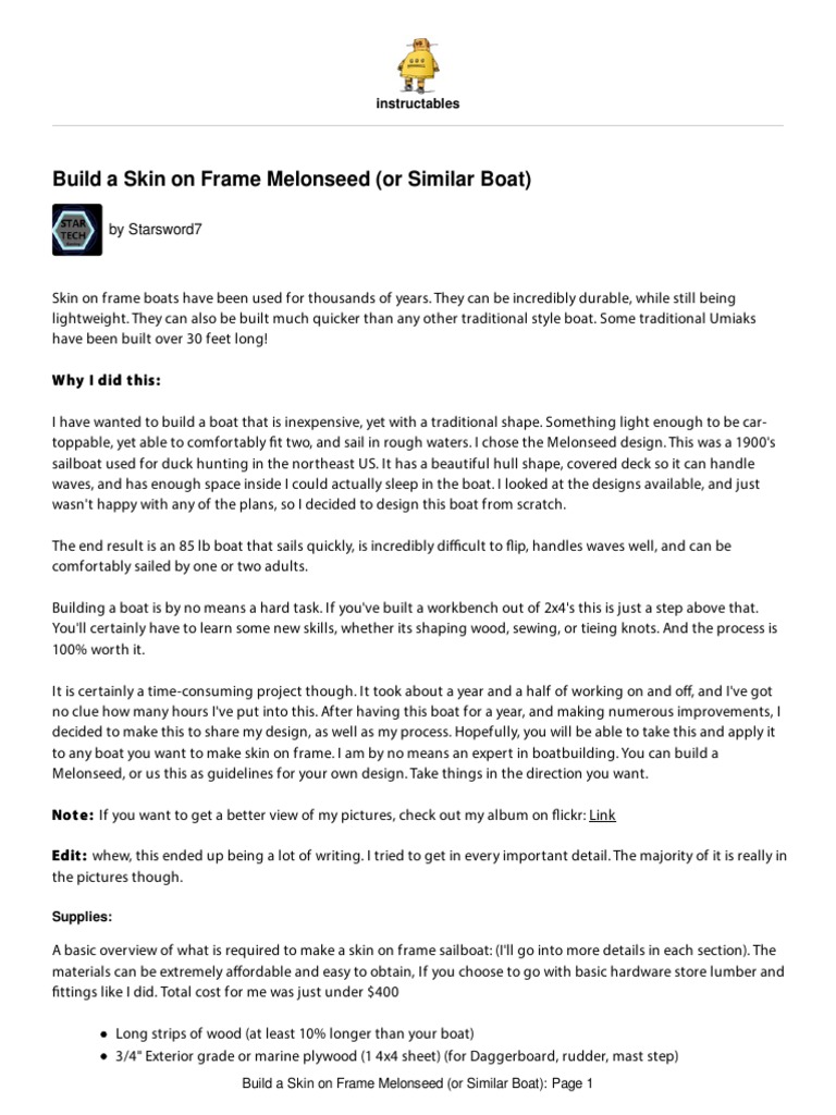 Build A Skin On Frame Melonseed (Or Similar Boat) : Instructables ...