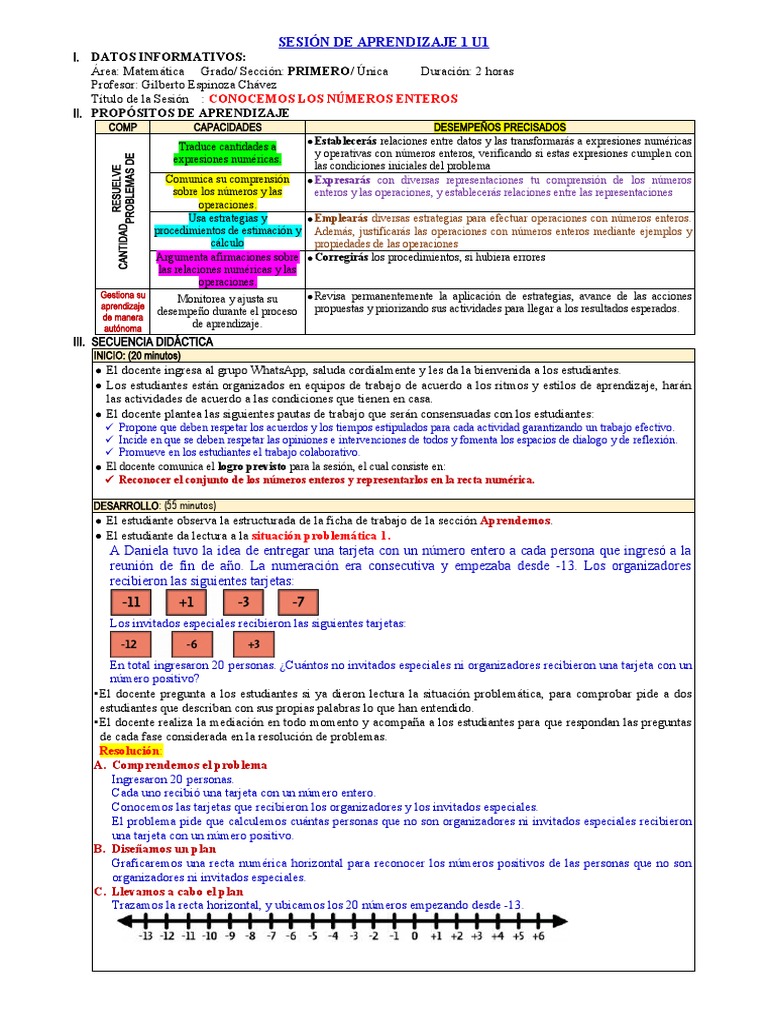 MAT1 - U1 - S1 - Conocemos Los Números Enteros | PDF | Entero | Matemáticas
