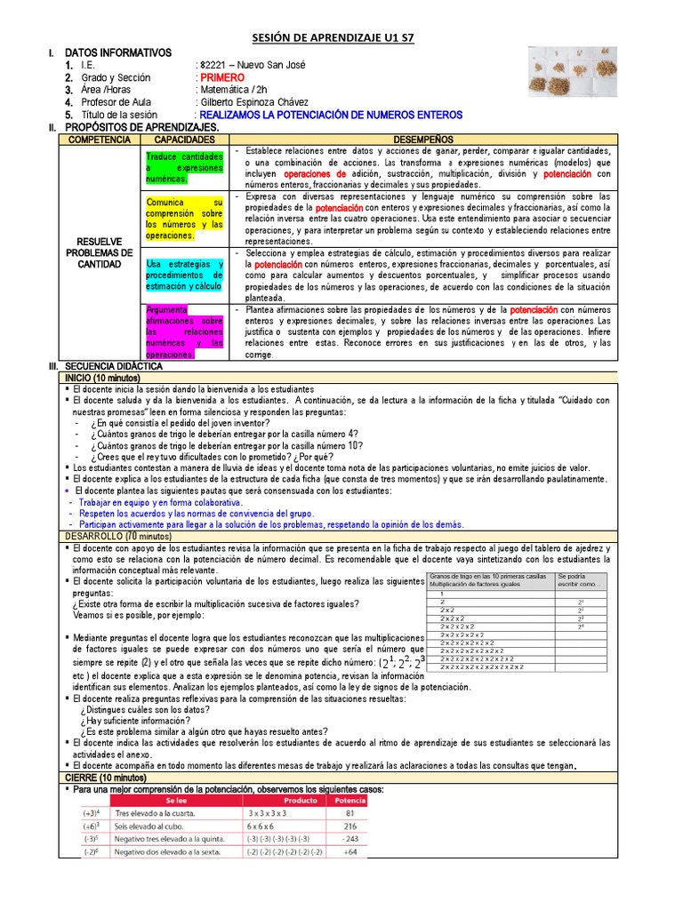 MAT1 U1 S7 Potenciación en Z | PDF | Exponenciación | Multiplicación