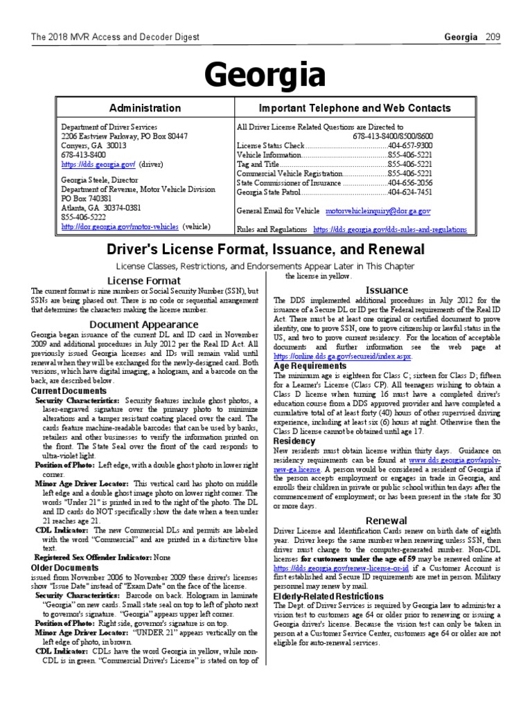 Georgia: Driver's License Format, Issuance, and Renewal | PDF | Driving ...